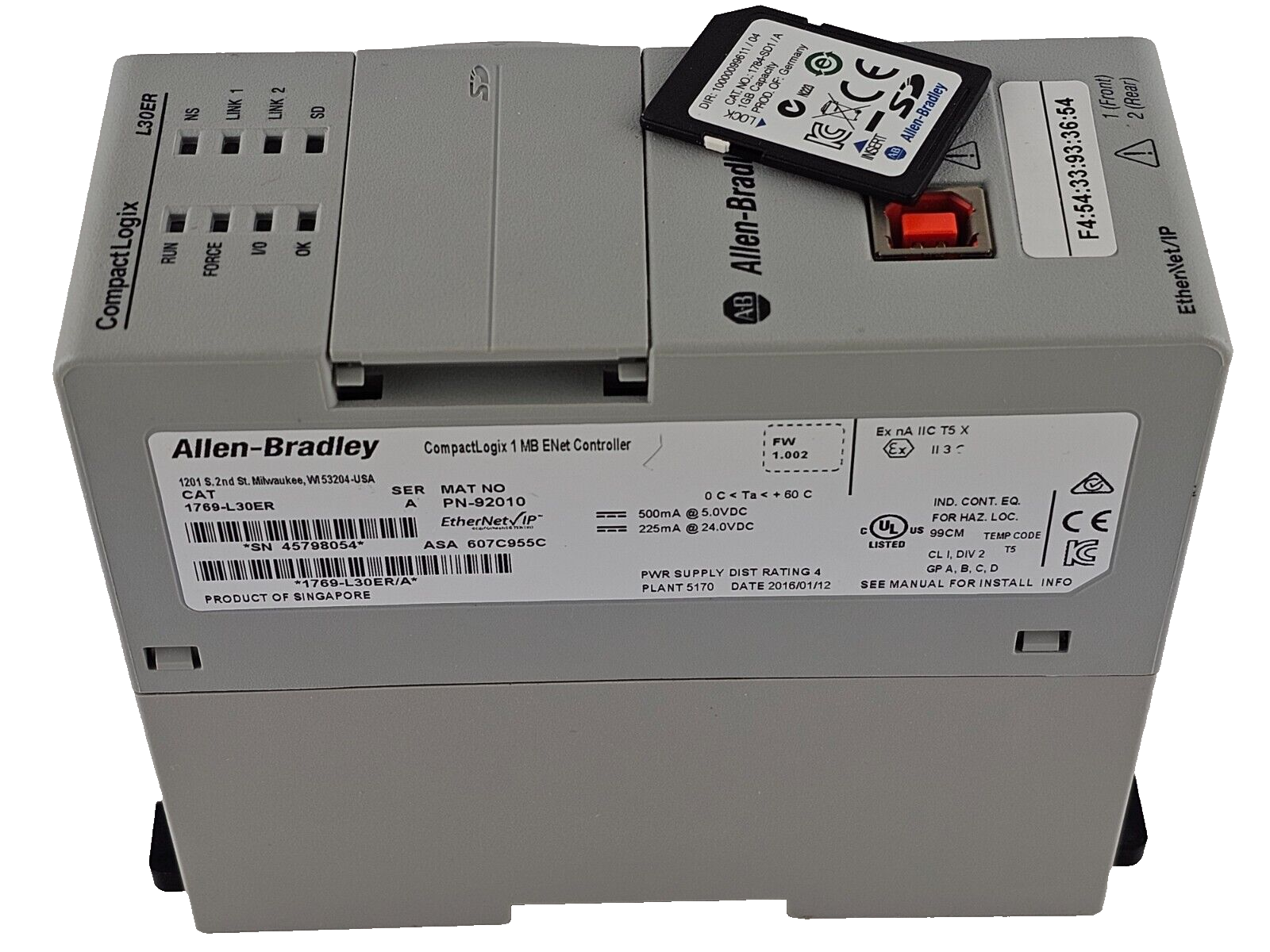 Allen Bradley 1769-L30ER /A CompactLogix 1MB ENet Processor Controller ...