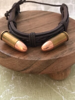 Bullet Bracelet Brown Leather Ammo Jewellery 2 x 9mm Luger / Para ...