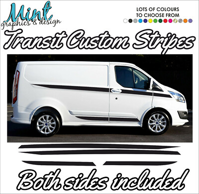 FORD TRANSIT CUSTOM COMPATIBLE SIDE STRIPES GRAPHICS DECALS ANY COLOUR ...