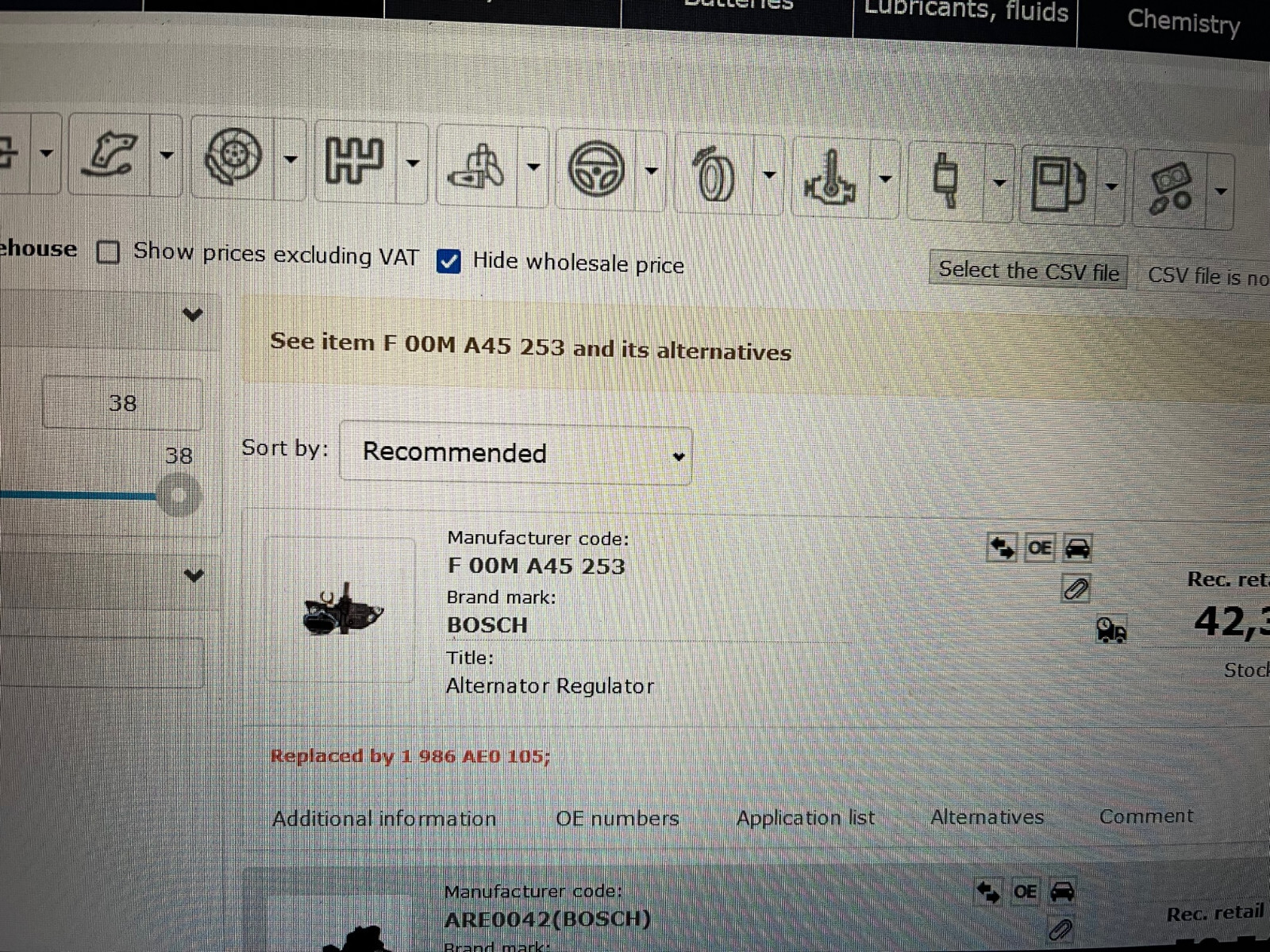 ALTERNATOR VOLTAGE REGULATOR BOSCH 1986AE0105 MERCEDES 0001543805 ...