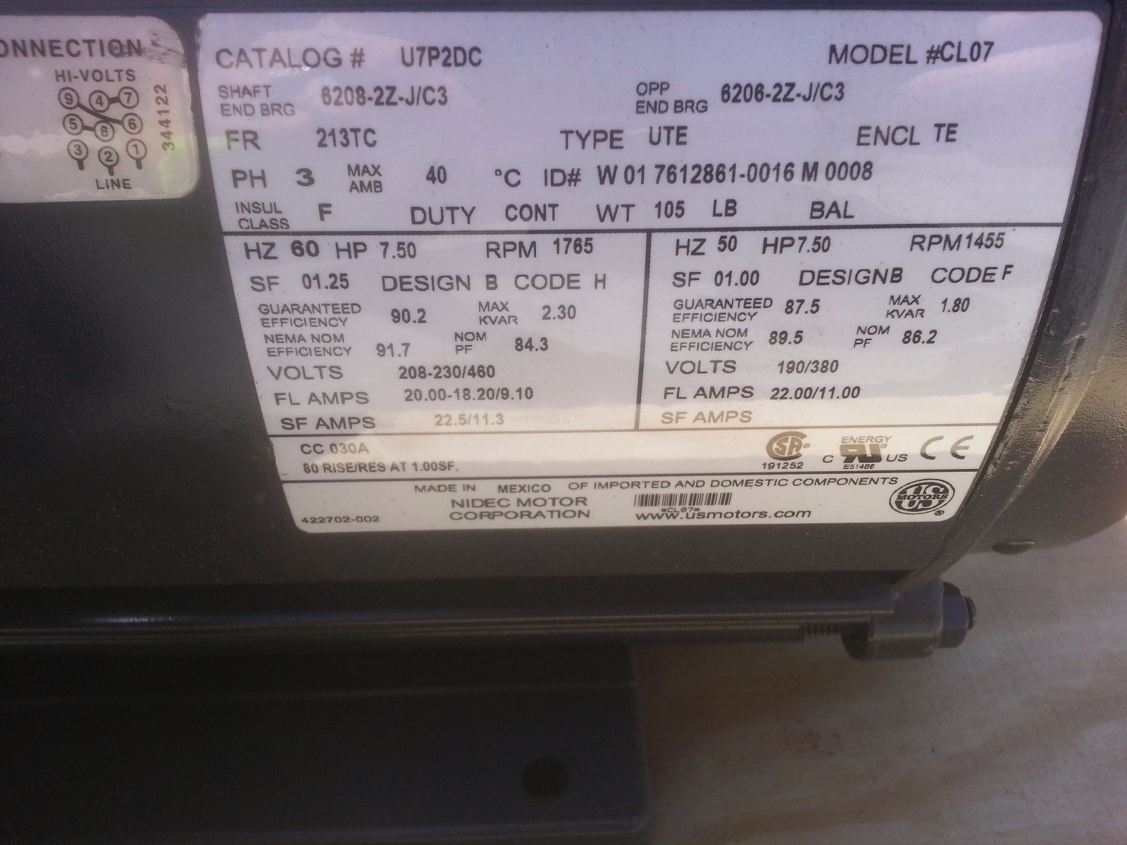 US Motors NEMA TC Mounting CL07 | eBay