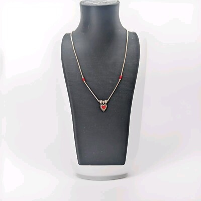 Sterling Silver Red Offset Heart Necklace Beaded | eBay