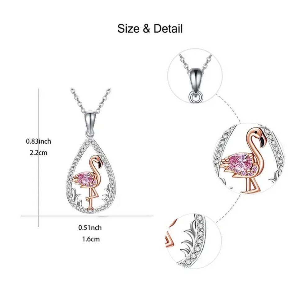 Pink Flamingo Water Drop Rhinestone Beautiful Pendant Necklace Women ...