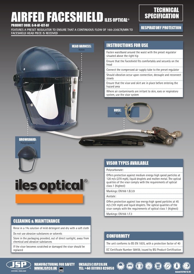 JSP AVENGER Air fed Mask Complete Kit Including Full Belt Assembly and ...