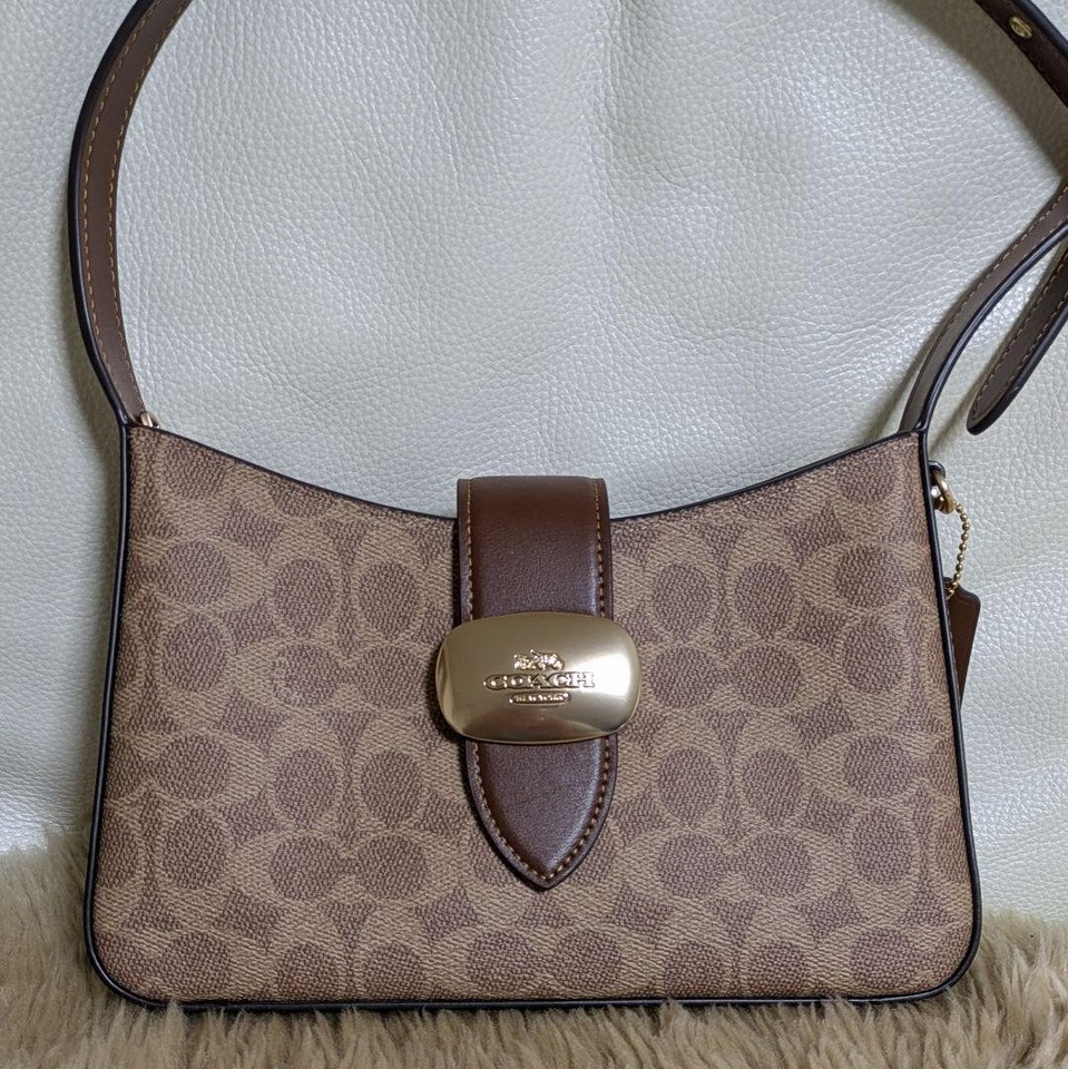 COACH CW008 2way Shoulder Canvas Leather Brown H6.5xW9.6xD2.5 In Used ...