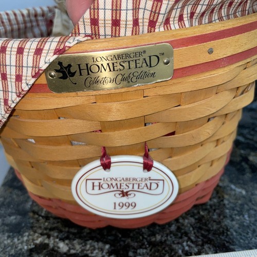 Longaberger 1999 CC Homestead Basket, Liner, Protector, Tie On & Boyd’s ...