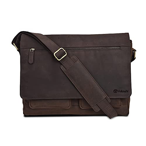 VALENCHI Leather Messenger Bag For Men - Laptop Messenger Brown Oily ...