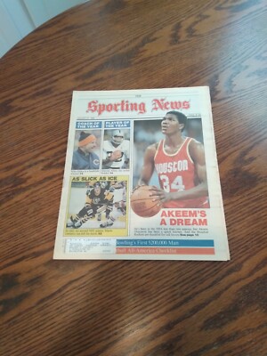 JANUARY 27,1986-THE SPORTING NEWS-AKEEM OLAJUWON OF THE HOUSTON ROCKETS ...