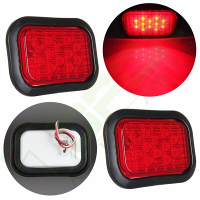 2x Red Rectangle 12 LED Stop/Turn/Tail Truck Trailer Light Kit w ...