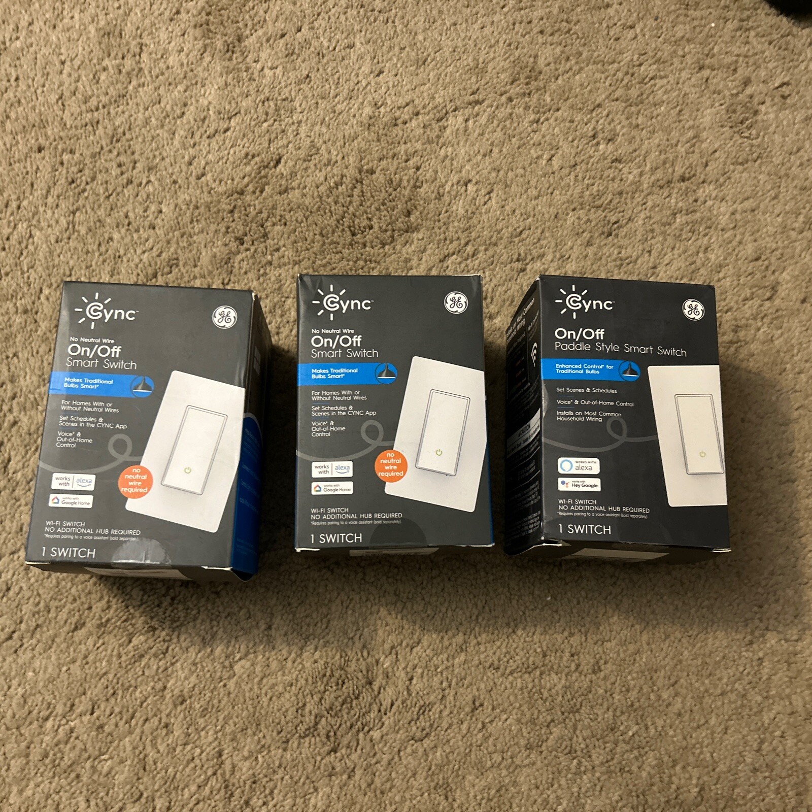 3 Pack - CYNC GE On/Off Paddle Style Smart Switch - Voice/App ...