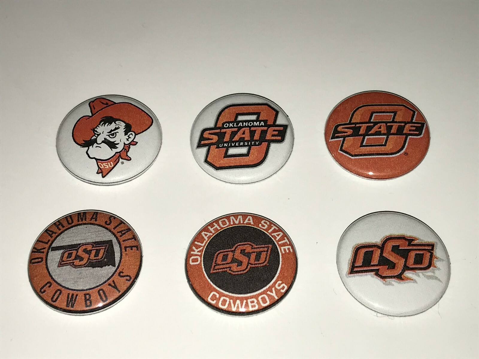 1" SET OF 6 OKLAHOMA STATE COWBOYS LAPEL BADGE BUTTONS PINS PINBACK ...