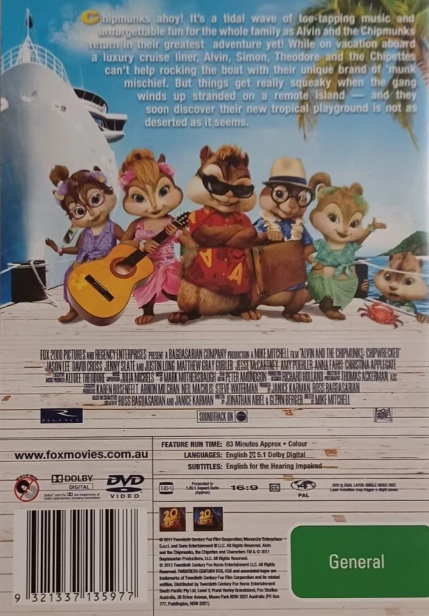 Alvin and the Chipmunks-Chipwrecked DVD (Region 4, 2011) Free Post ...