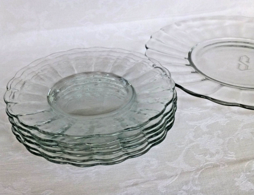 Ripple Glass cake plate set monogram S, service six 9 inch & platter | eBay