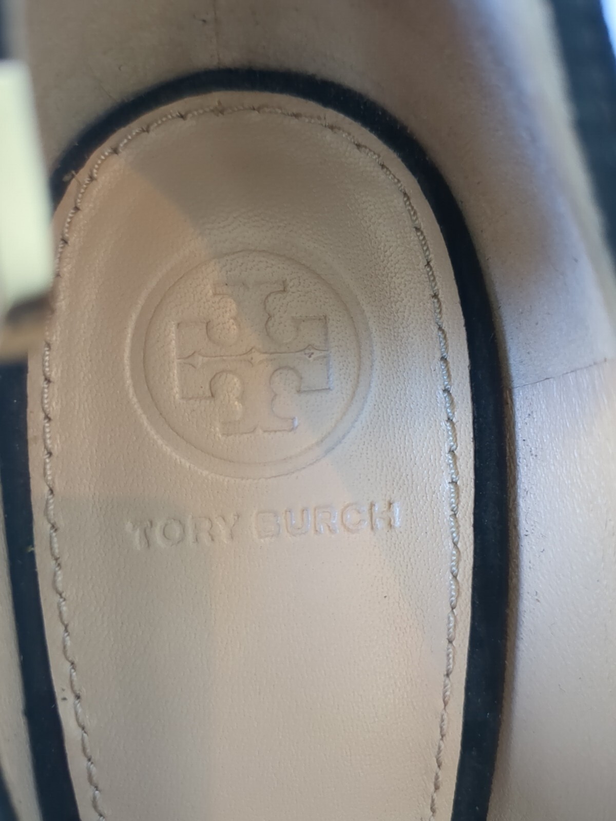 Tory Burch Elizabeth Black Suede Gold Logo Point Toe … - Gem