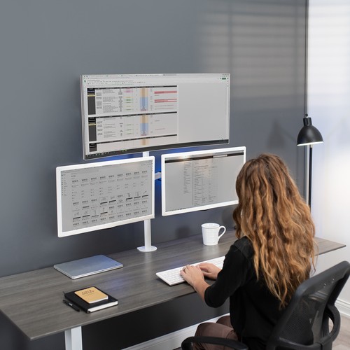 VIVO White Triple Monitor Adjustable Desk Mount Stand, 3 Screens up to ...