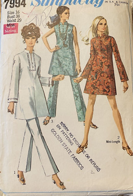 Simplicity 7994 MINI DRESS, TUNIC & Bell Bottom PANTS sewing pattern 16 ...
