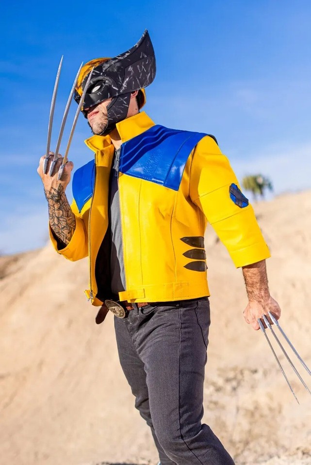 Wolverine Leather Jacket for Men | Genuine Yellow Biker Motorcycle Coat ...