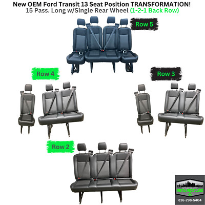 Ford Transit 2015-24 OEM New Black Vinyl 13 Seat Set 15 Pass. Van 1-2-1 ...