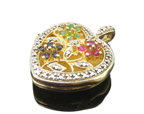 925 Silver Vintage Sapphire Emerald & Ruby Locket Pendant (OPENS ...