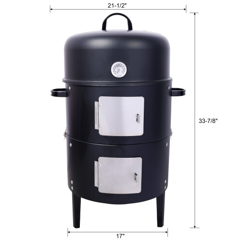 Vertical 17"Steel Charcoal Smoker Heavy Duty Round BBQ Grill for ...