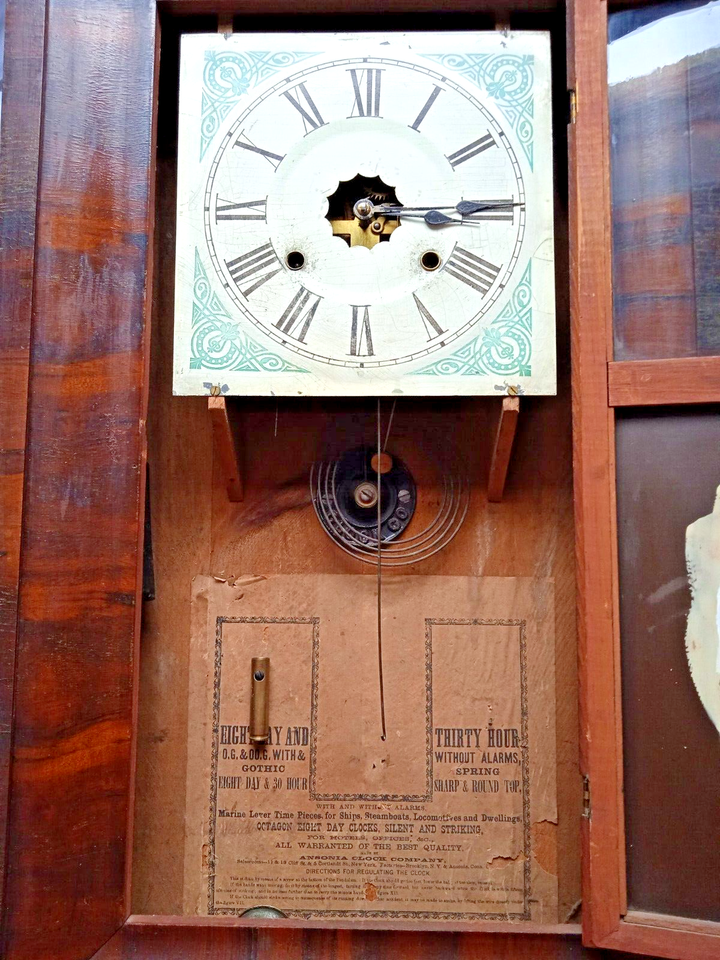 ANTIQUE ANSONIA LARGE American Wall CLOCK c1890/1900? - 66cm x 39cm x ...
