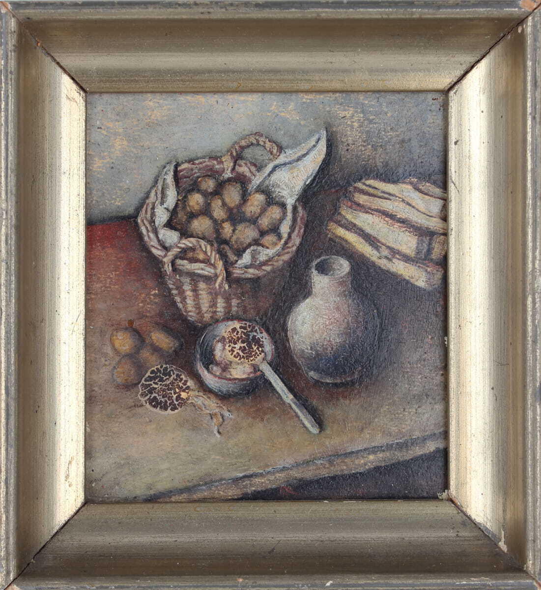 Miniatur Stillleben Korb mit Kartoffeln Krug und Schale Ölgemälde | eBay.de