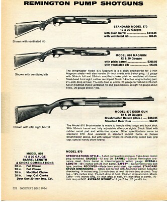 1984 Print Ad of Remington Model 870 Standard, Magnum & Deer Gun ...