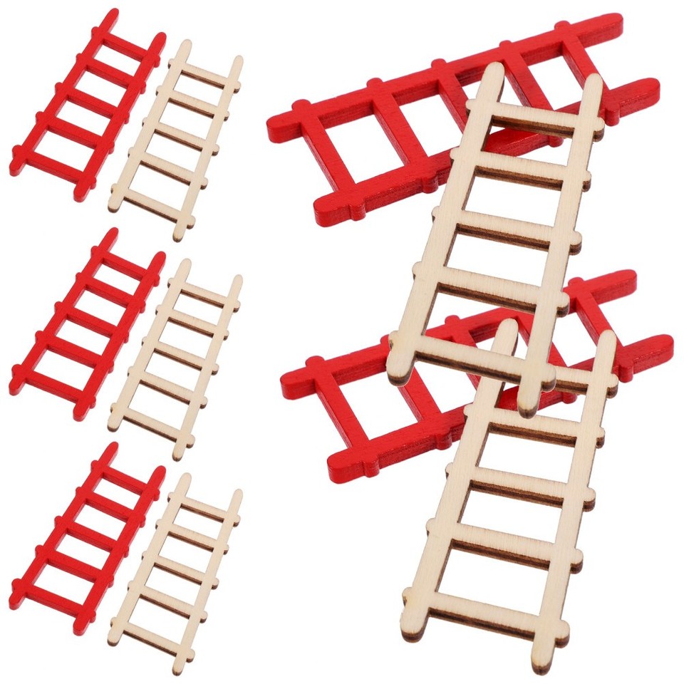 10 Pcs Miniature Wooden Step Ladder Doll House Garden Decorative Model ...