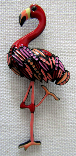Flamingo Brooch Pin Dark Red with Multi-Colored Features Enamel on ...