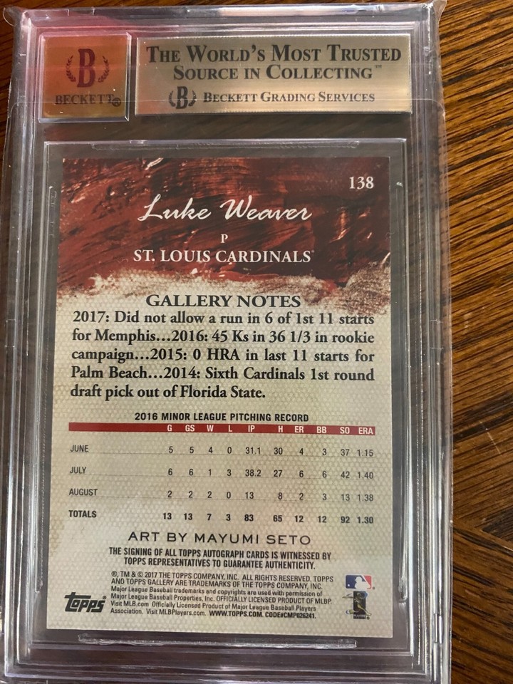 2017 TOPPS GALLERY #138 RC LUKE WEAVER RC BGS 9.5/10 Rookie GEM MT | eBay