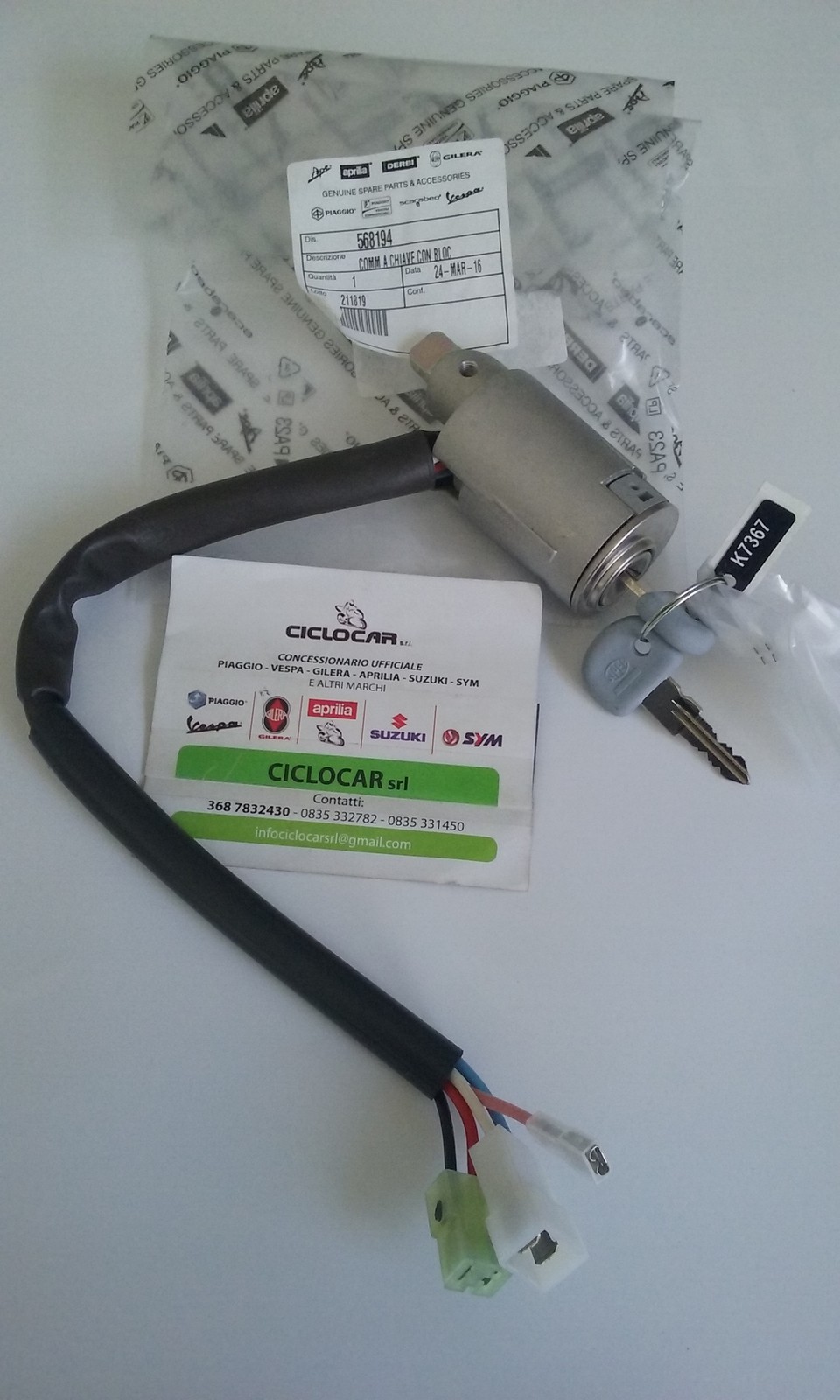 Switch Panel Ignition Keys Joint Original Piaggio Art. 568194 Ape 703 ...