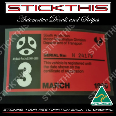 Reproduced Historic SA Rego Registration Label Decal Sticker 1990 ...