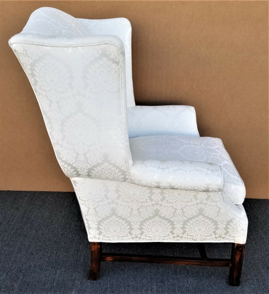 Vintage Chippendale Wingback White Brocade Satin Cotton and Down ...