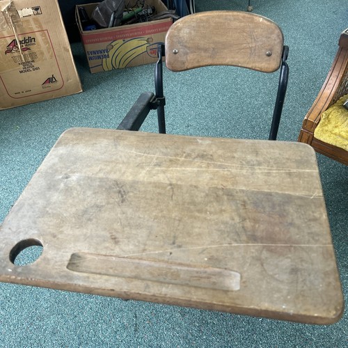 Vintage Antique Industrial Child School Desk & Chair Wood Metal Drawer ...