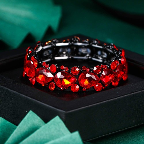 Women's Austrian Crystal Wedding Bridal Floral Tear Drop Elastic ...