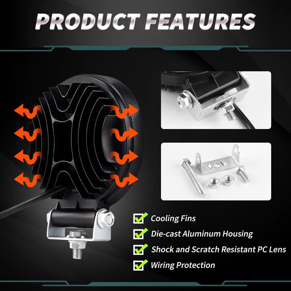 4.5" LED Work Light Bar Amber Pods DRL Round Offroad Driving Truck ATV ...