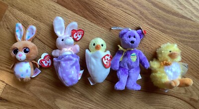 Ty Easter Basket Beanies Set of 5: CARROTS, PETEY, EGGBEART, EGGS III ...