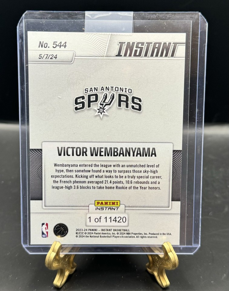 NBA ROY SPURS VICTOR WEMBANYAMA 2024 PANINI INSTANT 544 ROOKIE RC SP 1/ ...