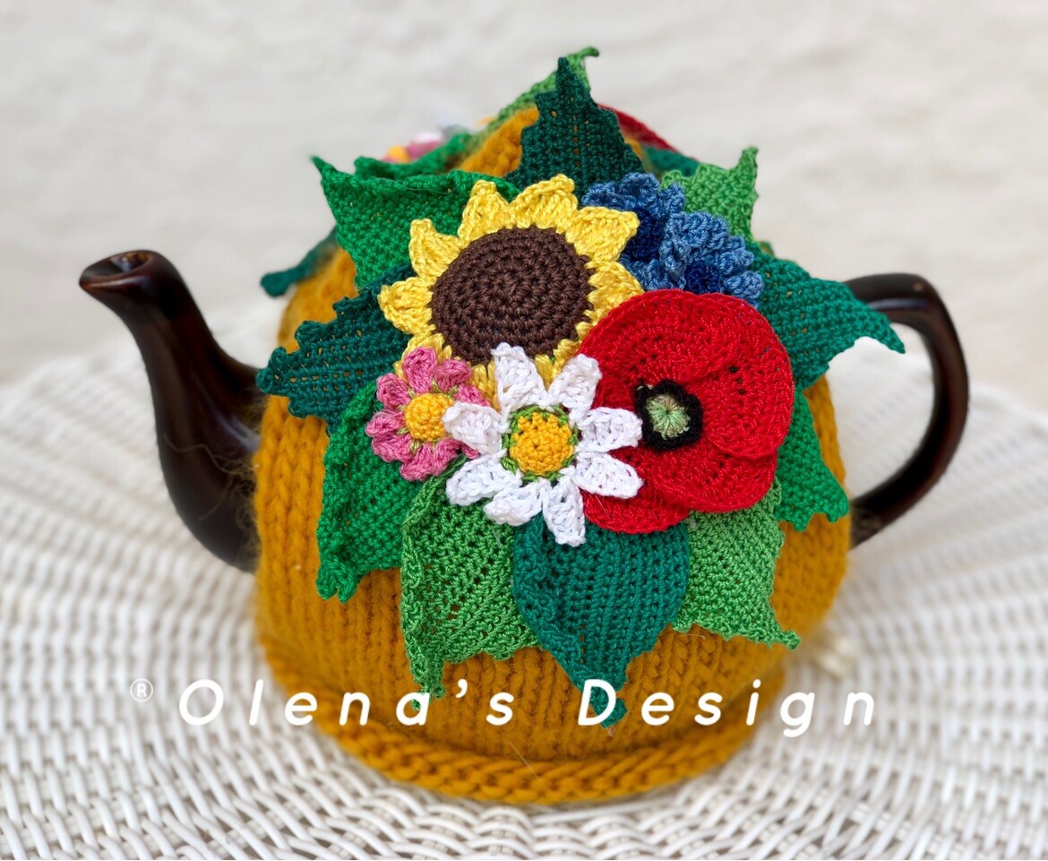 Handmade Knitted Wool tea cozy yellow tea cover daisy tea cosy tea ...