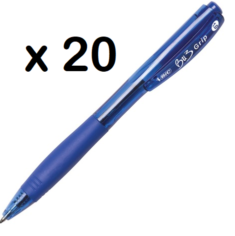 Bic Bu3 Grip Black Blue Ink Biro Pens Retractable Medium Ballpoint ...