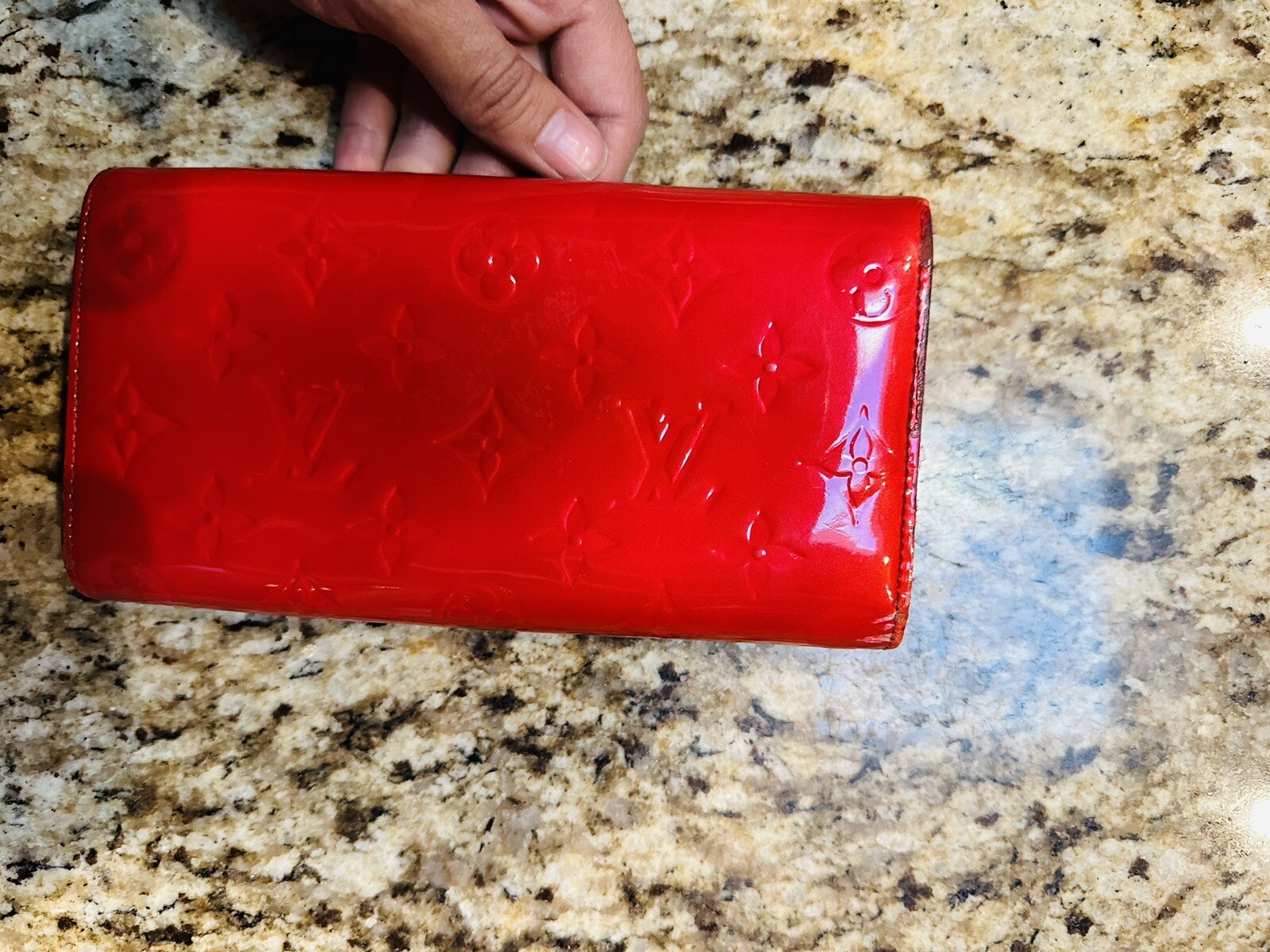 Authentic LOUIS VUITTON LV Monogram Vernis Sarah Wallet Envelope Red ...