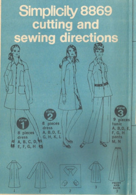 SIMPLICITY 8869 MISSES' SIZE 8 DRESS, TUNIC, PANTS SEWING PATTERN ©1969 ...