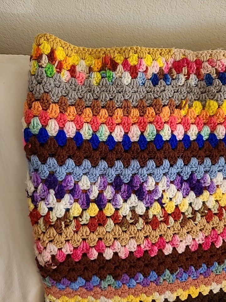 Vintage Hand Made Crochet Afghan Blanket Multi Color Zig Zag Pattern 66 ...