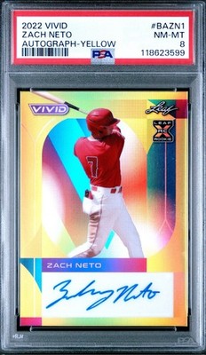 Zach Neto PSA 8 Auto 2022 Leaf Vivid Yellow Autograph POP 2 ANGELS ...