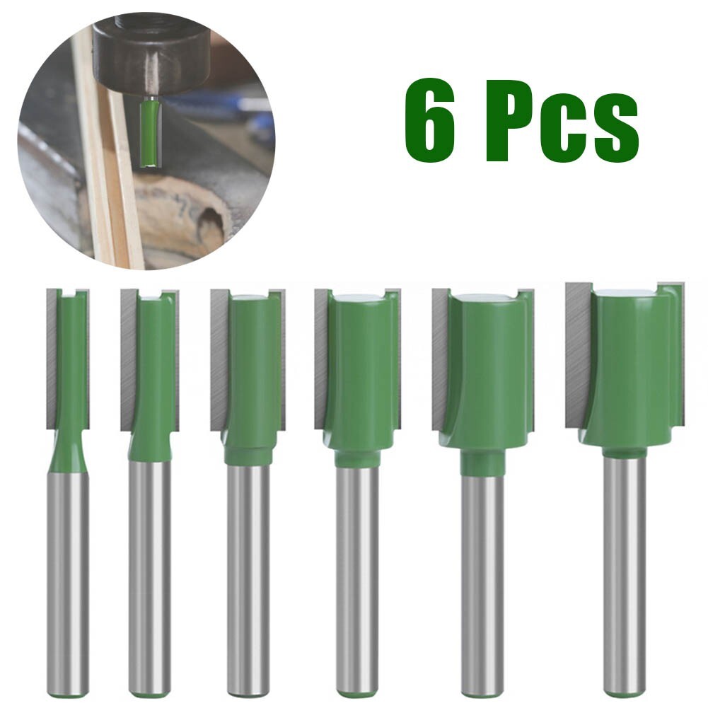 Universal 6mm Shank Router Bit Straight Bit 45# Steel 6pcs Double Flute ...