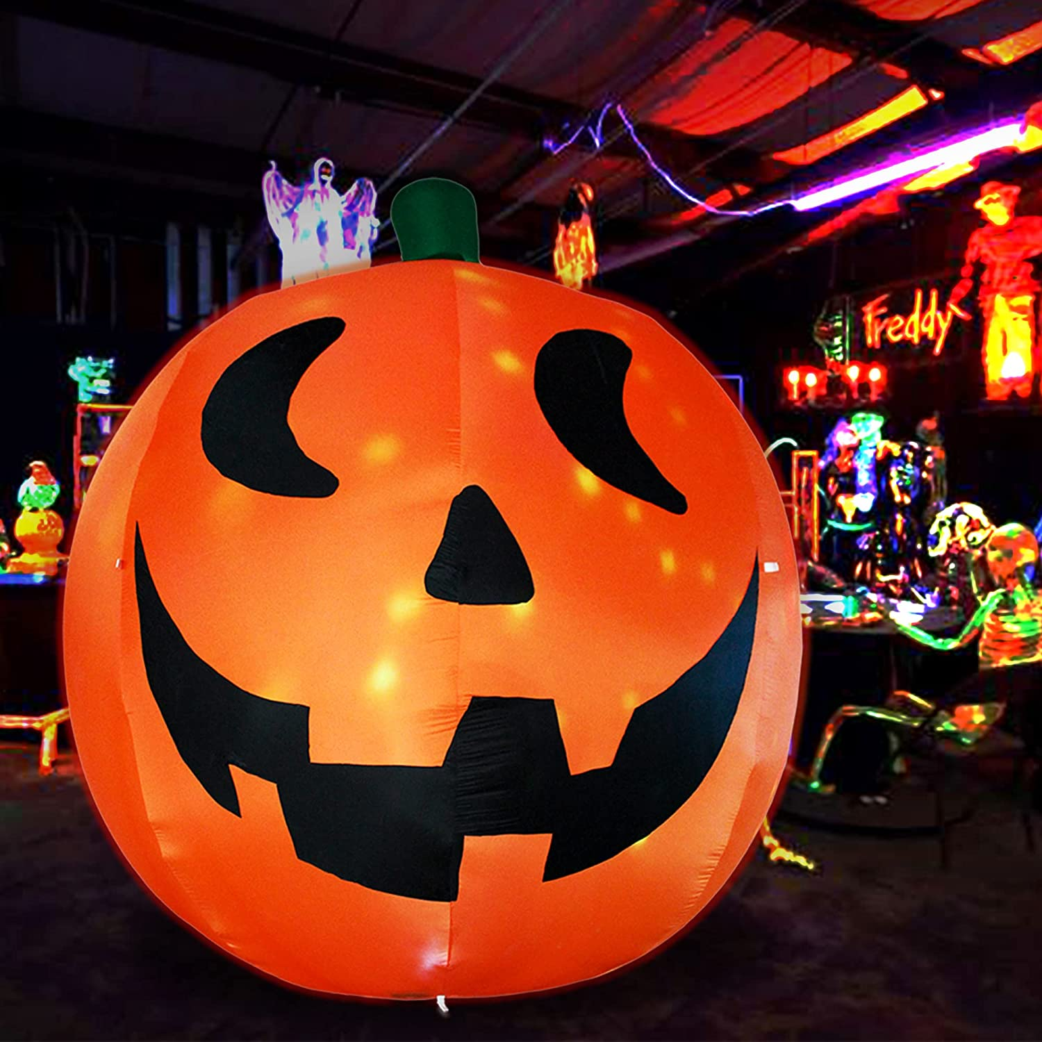 10 Feet Halloween Inflatable Giant Pumpkin with Build-In Leds Blow up ...
