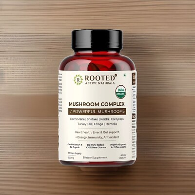 Rooted Mushroom Complex 7 Mushrooms Mix 60 Caps Lions Mane Shiitake ...