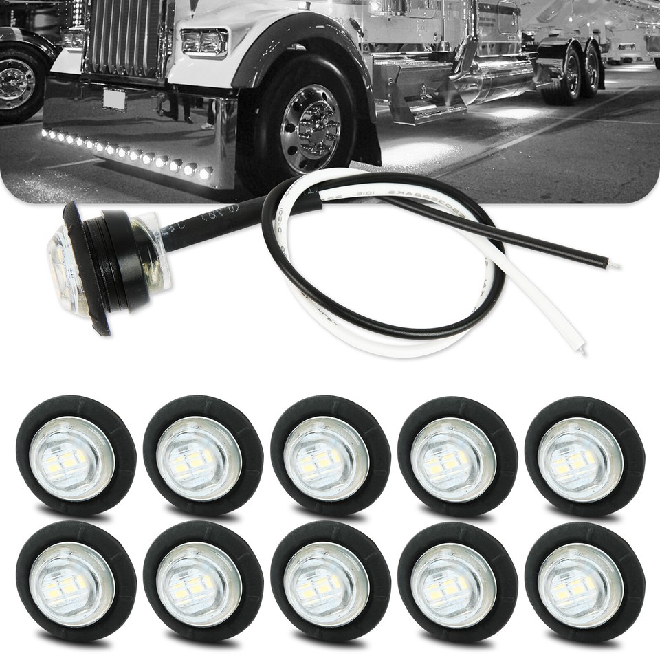 10PCS 3/4"LED Round Bullet Side Marker Lights Chicken Lights White For ...