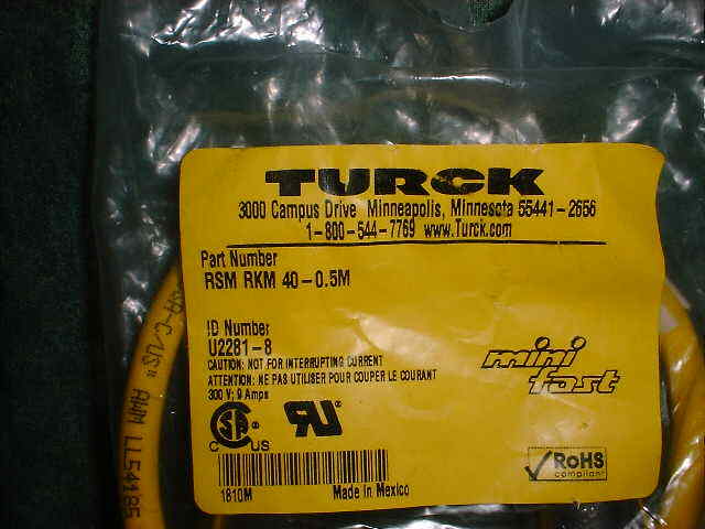 NEW Turck Cord Set # U2281-8 P# RSMRKM400.5M - 1/2 Meter Long (33397 ...