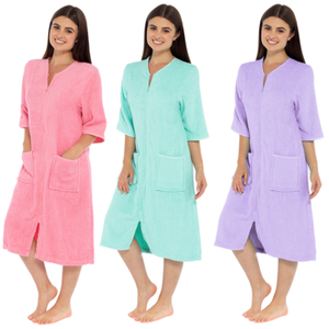 Ladies Zip Soft COTTON TERRY Dressing Gown, Zipped Robe With Pockets ...